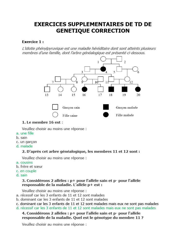Exercices Sup 2023 - 2024 CORRECTION | PDF | Dominance (Génétique ...