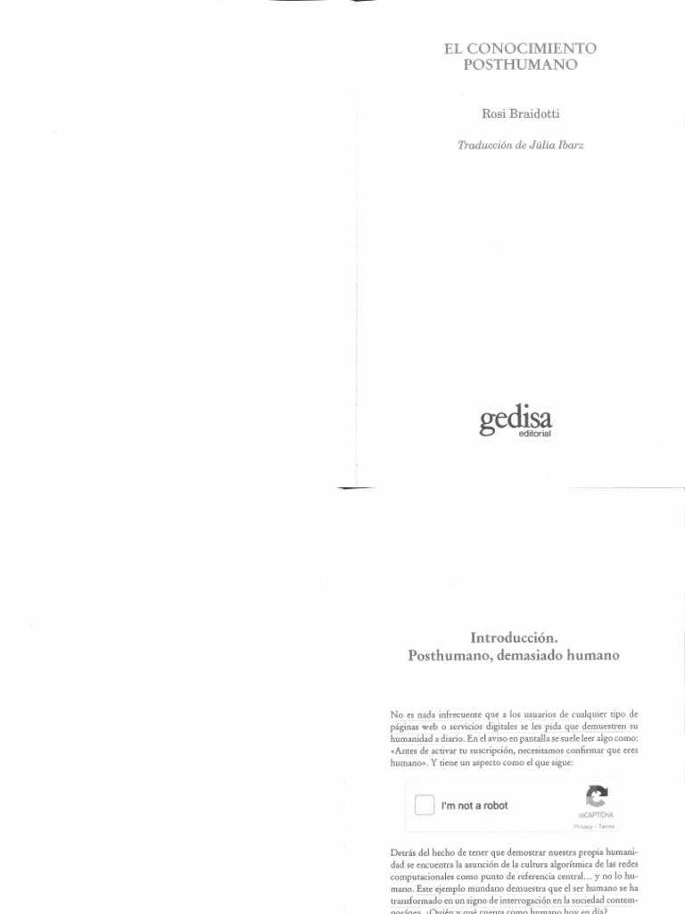 El Conocimiento Posthumano. Rosi Braidotti (Pag 5, Pag 9-78) | PDF