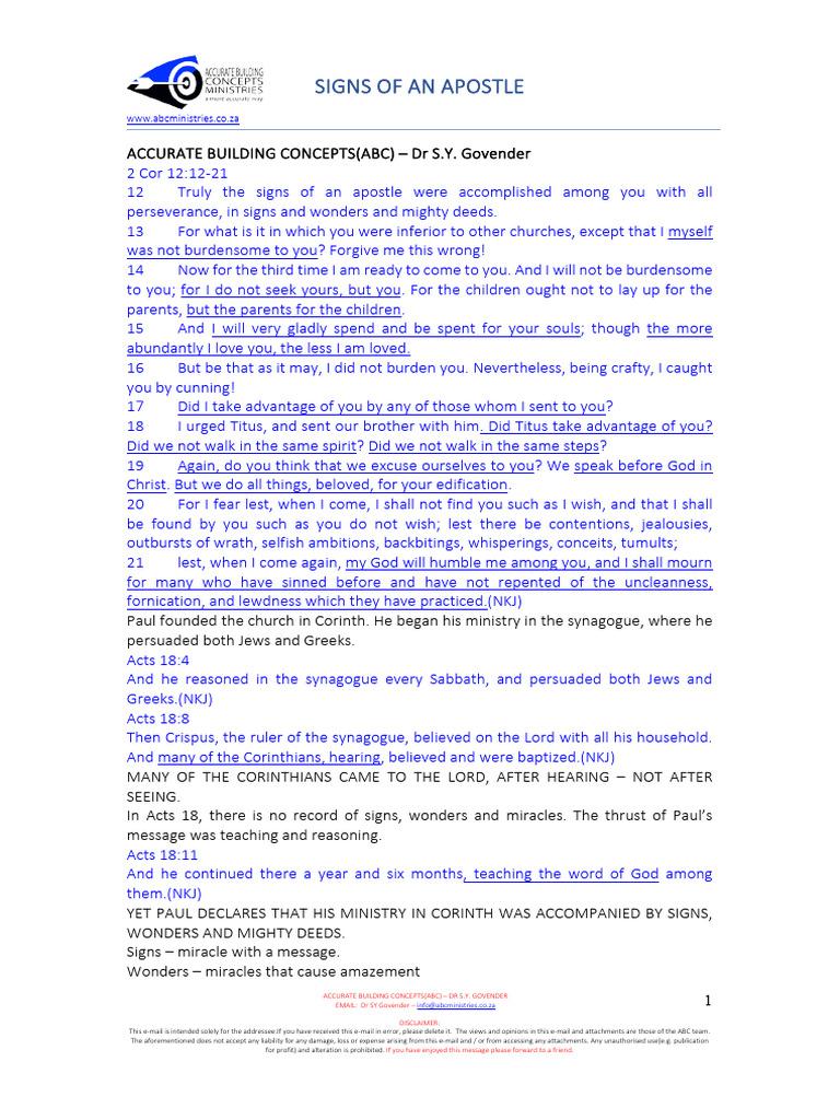 Signs of True Apostleship Explained | PDF | Paul The Apostle | Sin
