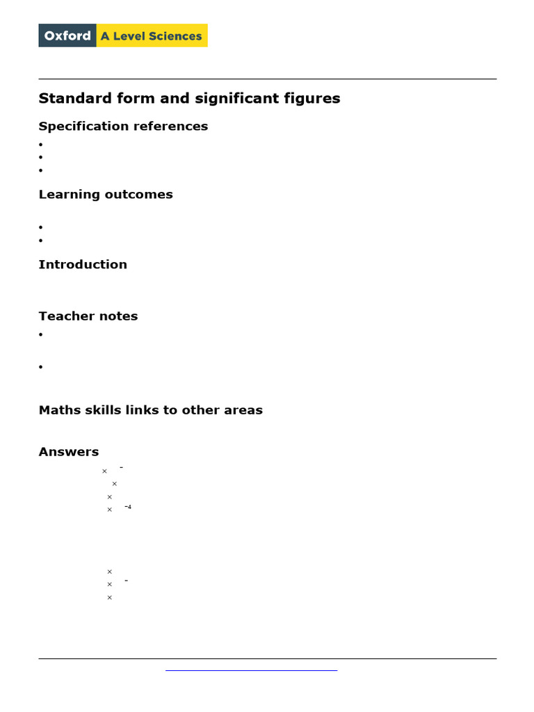 Standard Form Calculation Sheet Answers | PDF | Significant Figures ...