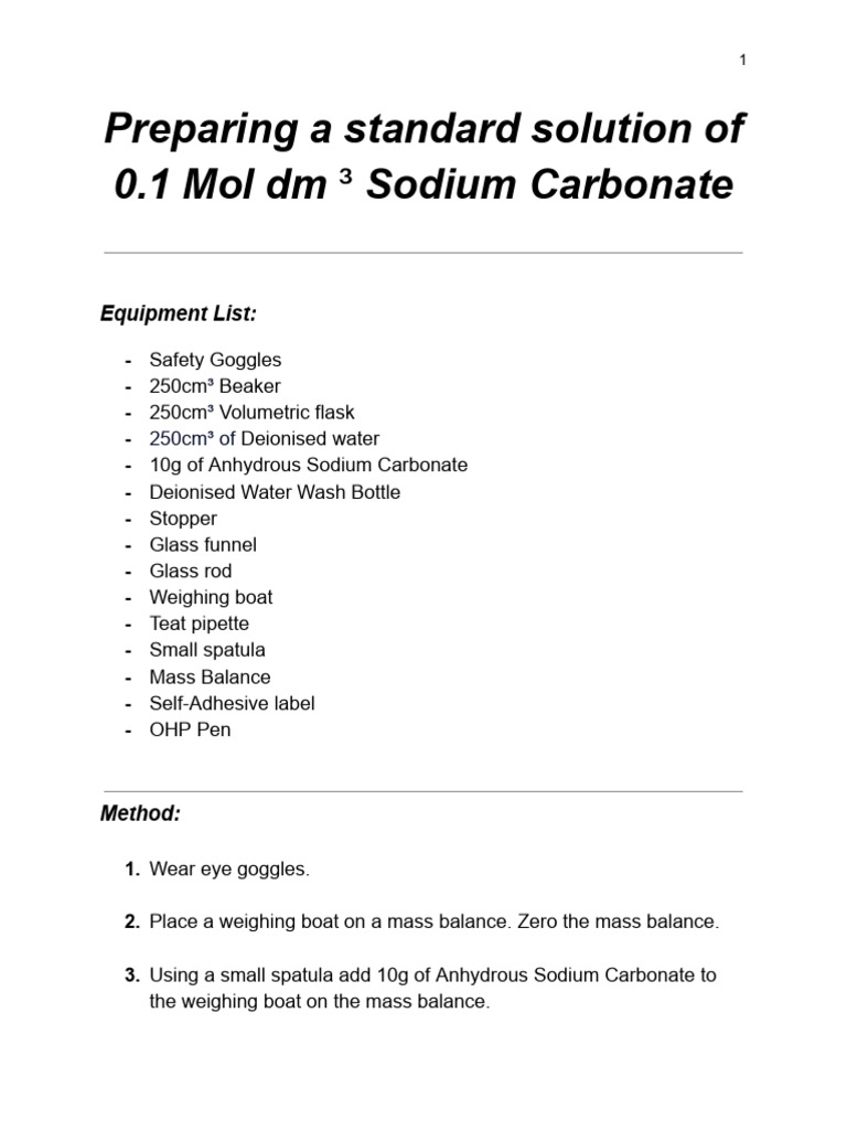 Standard Solution of Na2CO3 | PDF