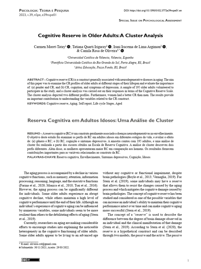 3. Cognitive Reserve in Older Adults A Cluster Analysis. | PDF | Cognition | Ageing
