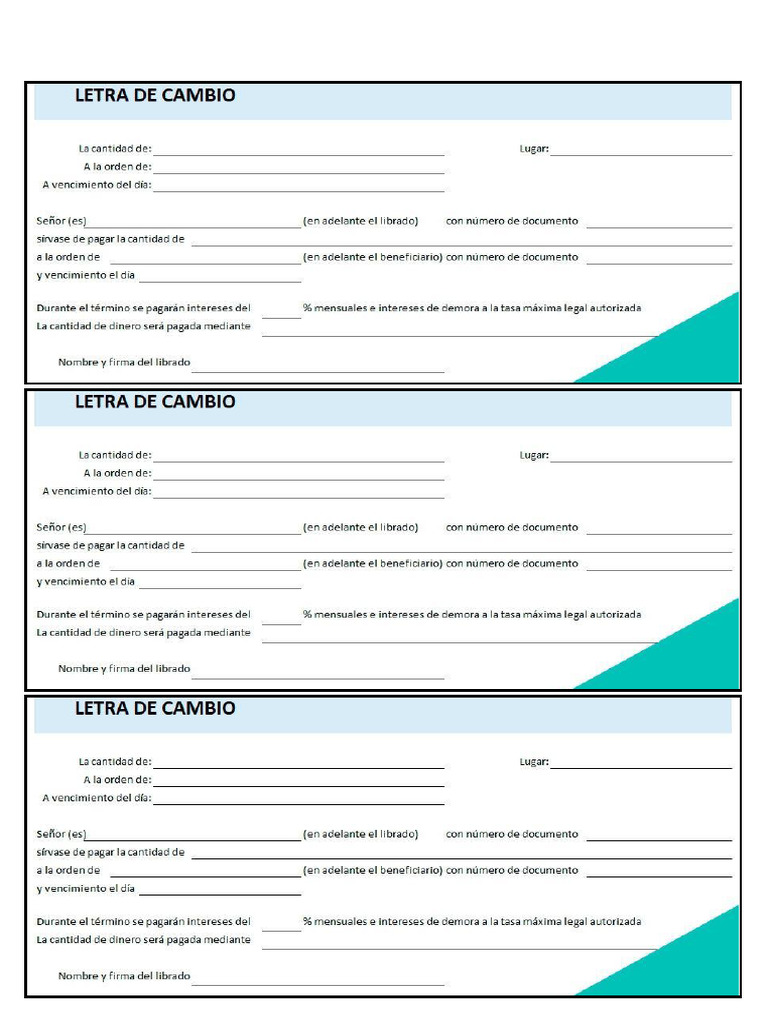 Letra de Cambio para Llenar | PDF