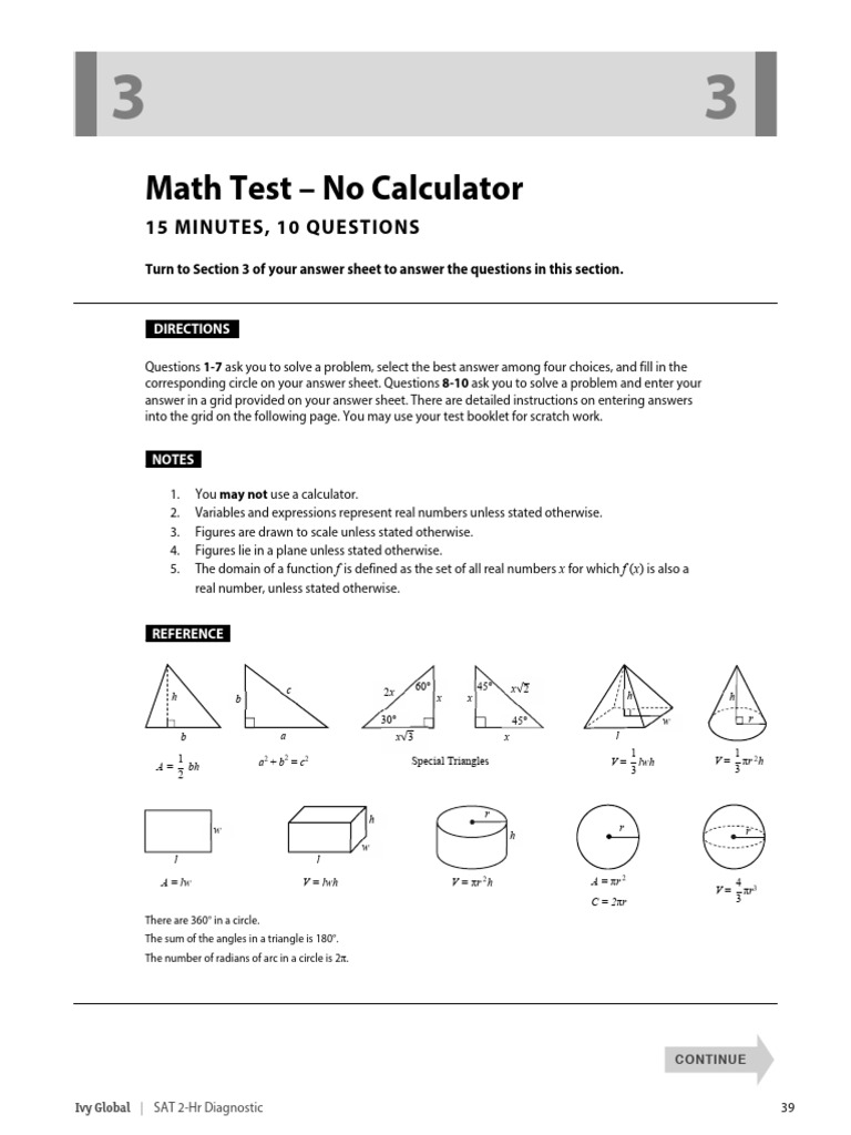 SAT Math Diagnostic Test Instructions | PDF | Circle | Mathematics