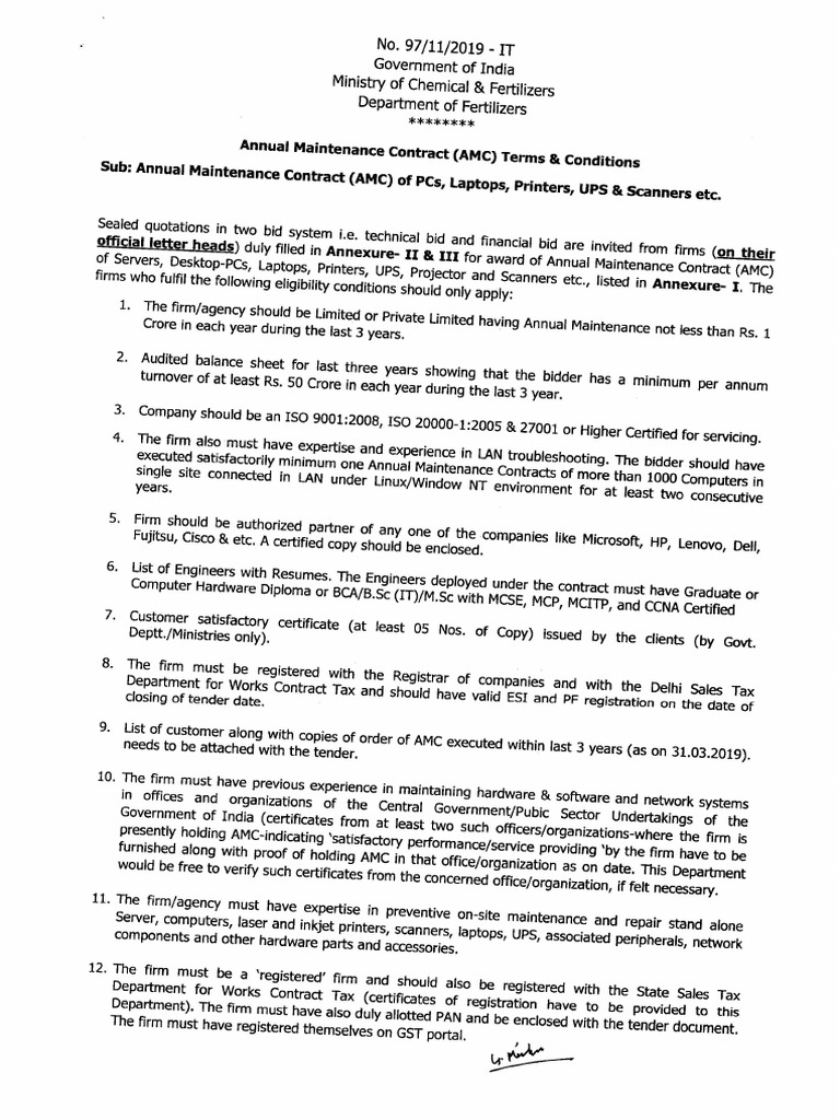AMC Tender Document 18919 | PDF