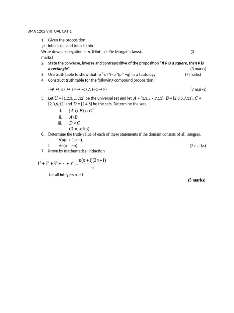 Bma 1202 Virtual Cat 1 | PDF | Teaching Methods & Materials