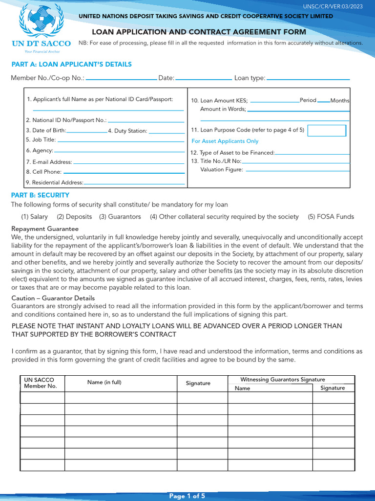 Loan Application and Contract Agreement Form 2023 | PDF | Loans ...