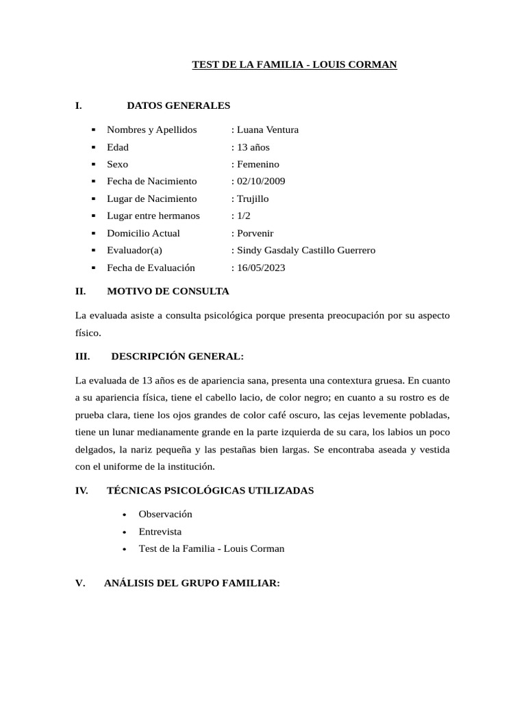 Test de La Familia - Louis Corman | PDF | Sicología | Conceptos ...