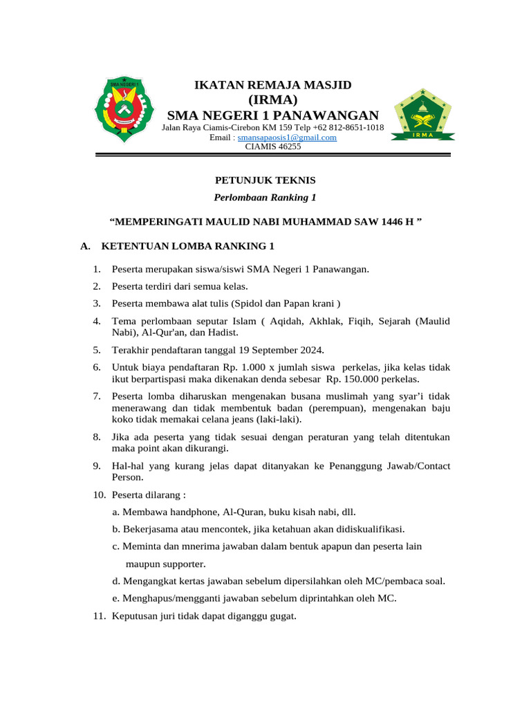 Juknis Lomba Ranking 1 Maulid Nabi 2024 | PDF