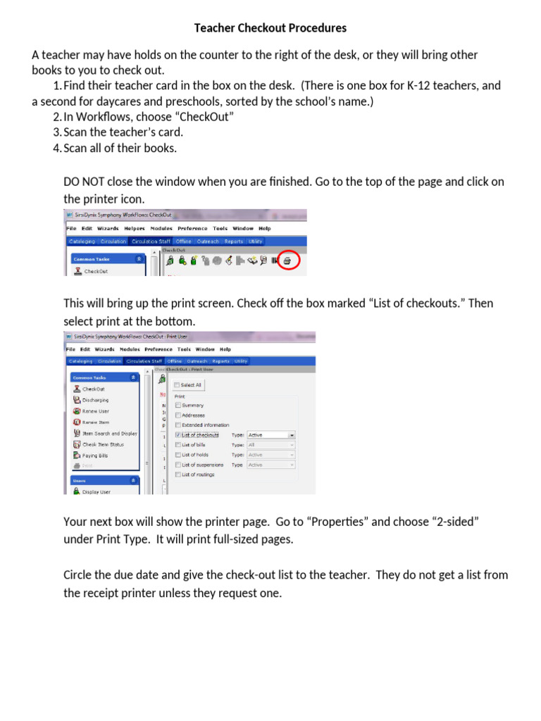 Teacher Checkout Procedures | PDF