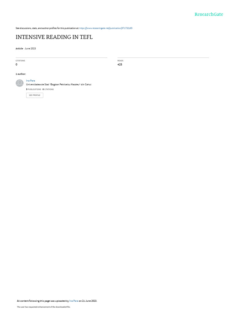 Intensive Reading in Tefl | PDF | Reading Comprehension | Semantics