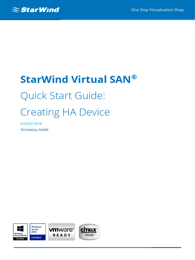 Quick Start Guide Creating HA Device With StarWind Virtual SAN | PDF | Installation (Computer ...