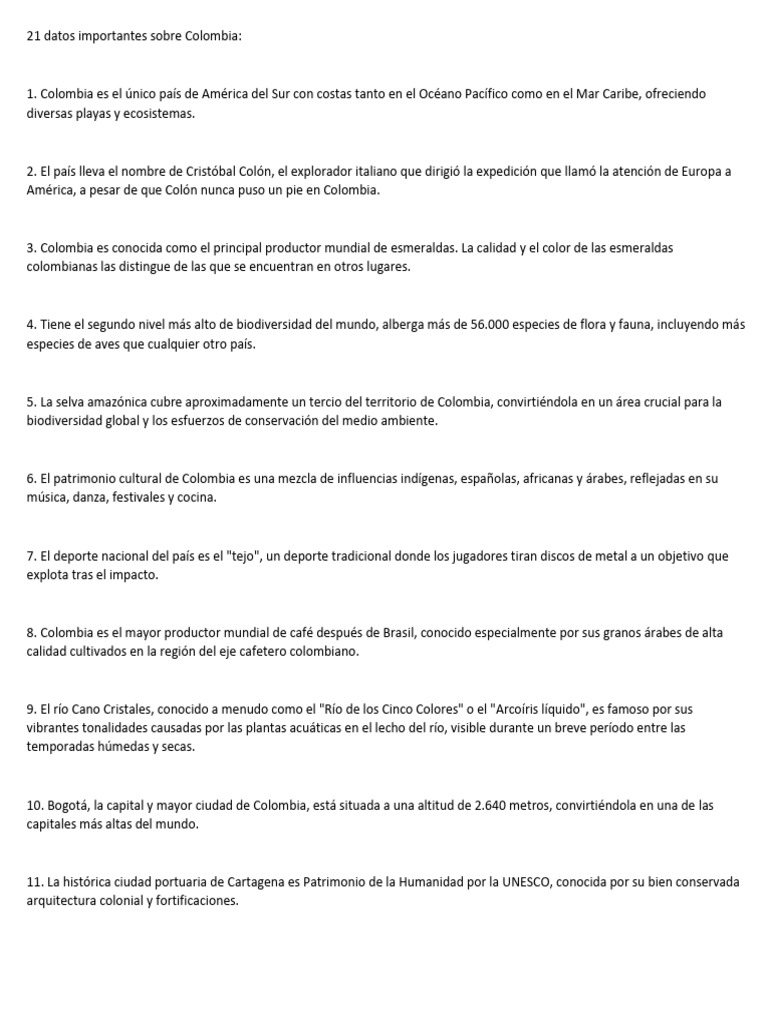 21 Datos Clave sobre Colombia | PDF | Colombia | América del Sur