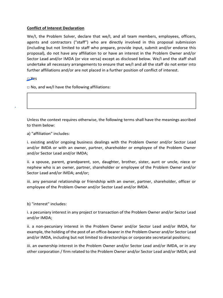 Conflict of Interest Declaration Form | PDF | Corporations | Justice