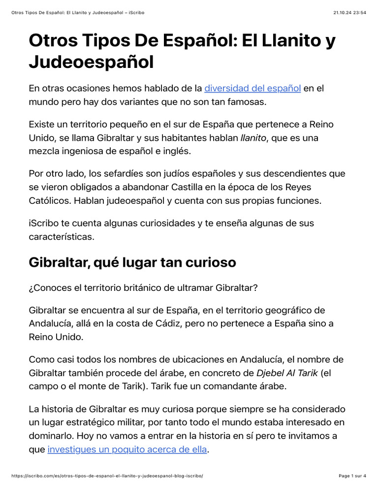 Otros Tipos De Español: El Llanito y Judeoespañol – iScribo | PDF ...