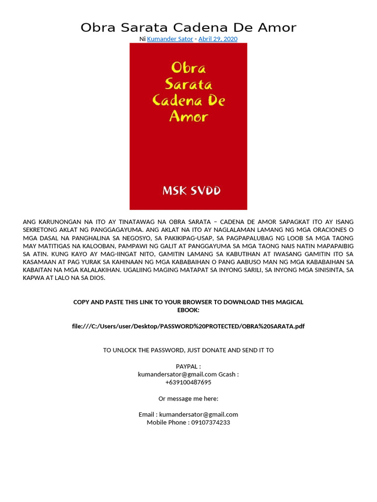 Obra Sarata Cadena de Amor | PDF
