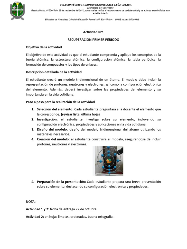 Recuperacion Qca 1 - P | PDF | Elementos químicos | Configuración electronica