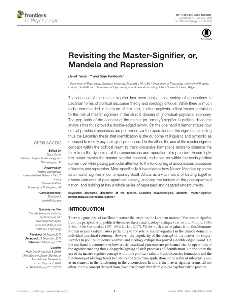 Revisting The Master-Signifier, Or, Mandela and Repression | PDF ...