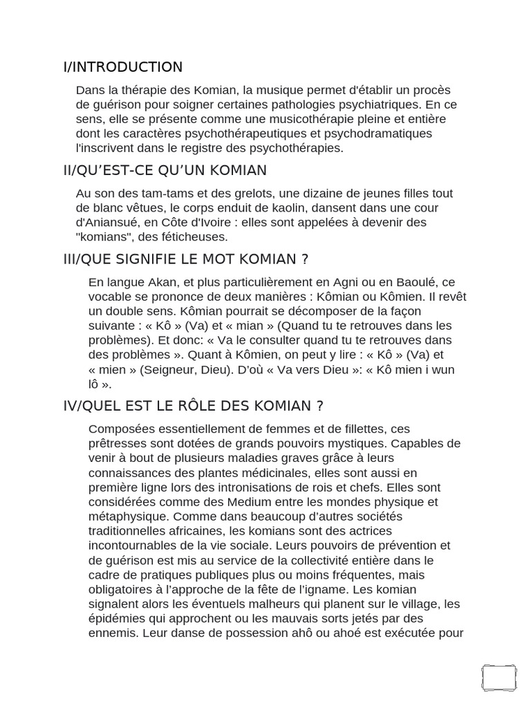 Les Komians : Rôle et Musique Traditionnelle | PDF | Psychothérapie