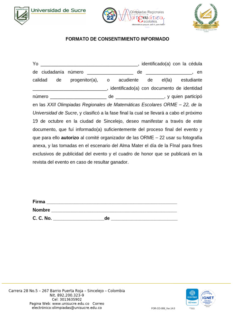 FORMATO DE CONSENTIMIENTO INFORMADO oficial | PDF