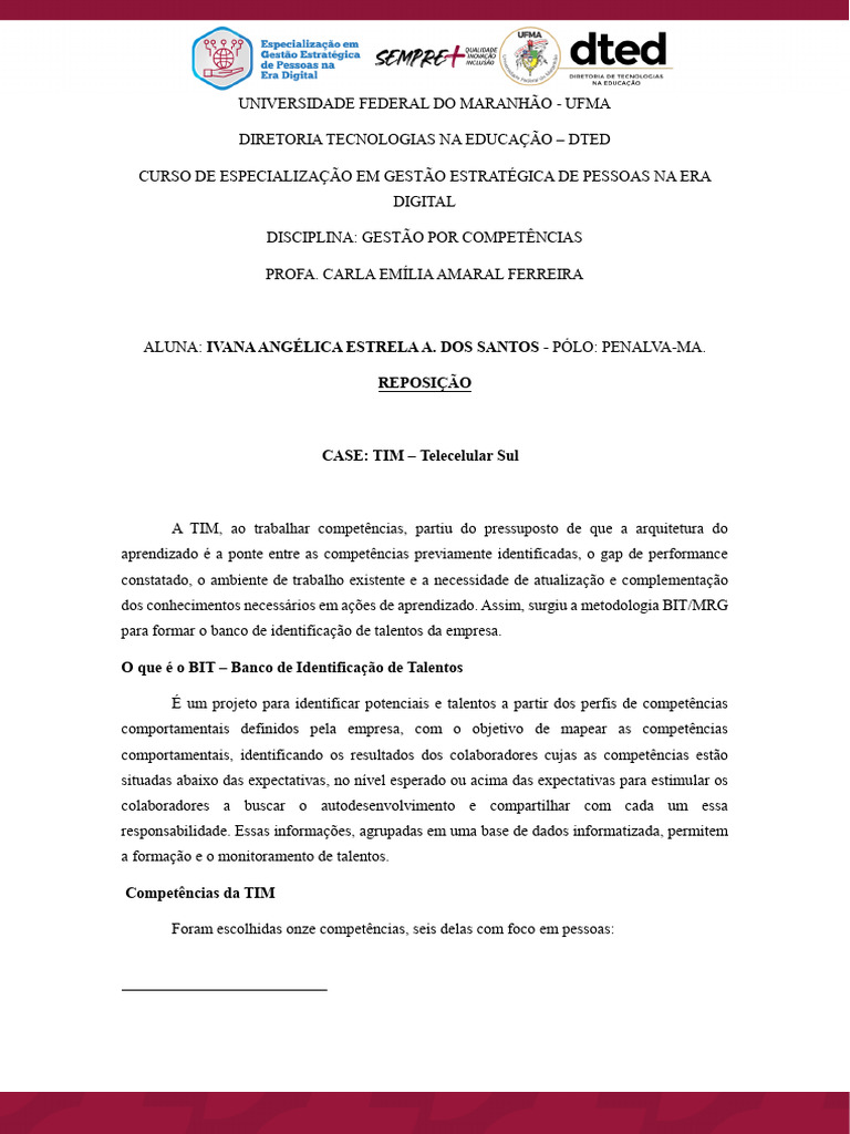Gestão de Competências na TIM: Caso Prático | PDF | Gestão de recursos ...