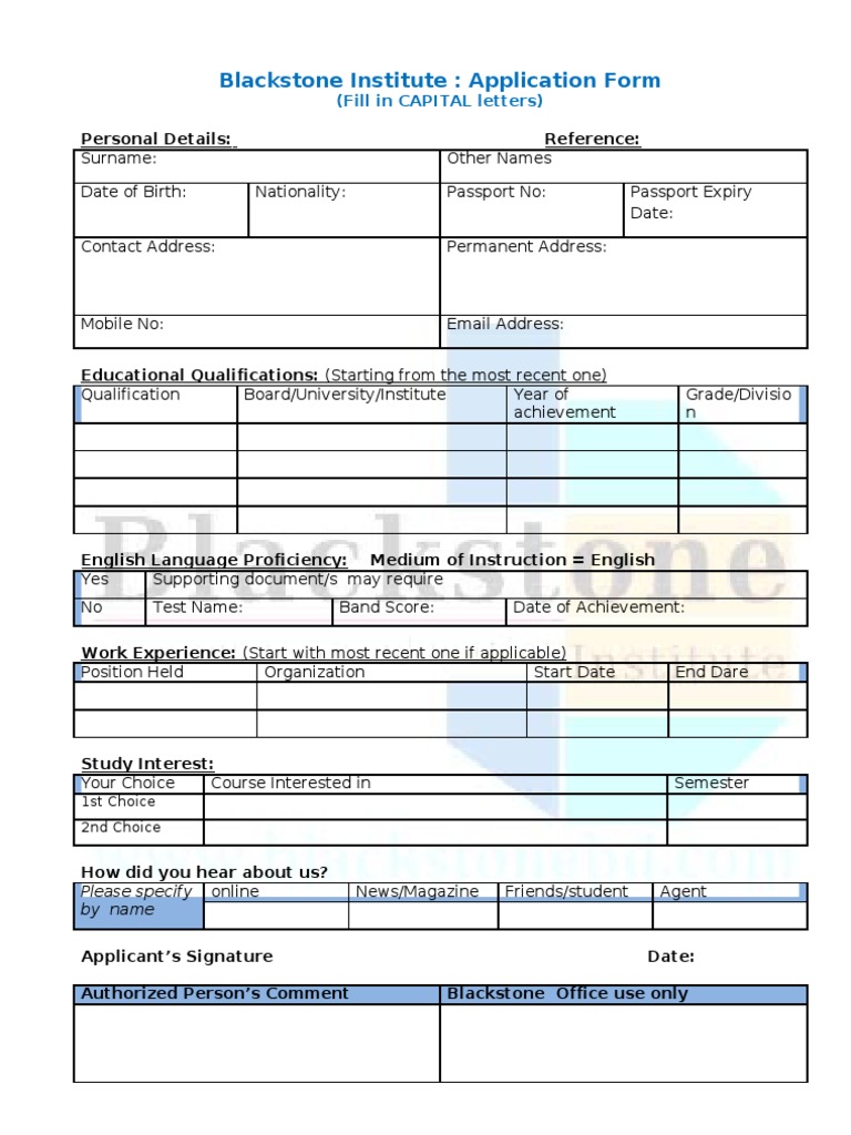 Application Form Blackstone | PDF