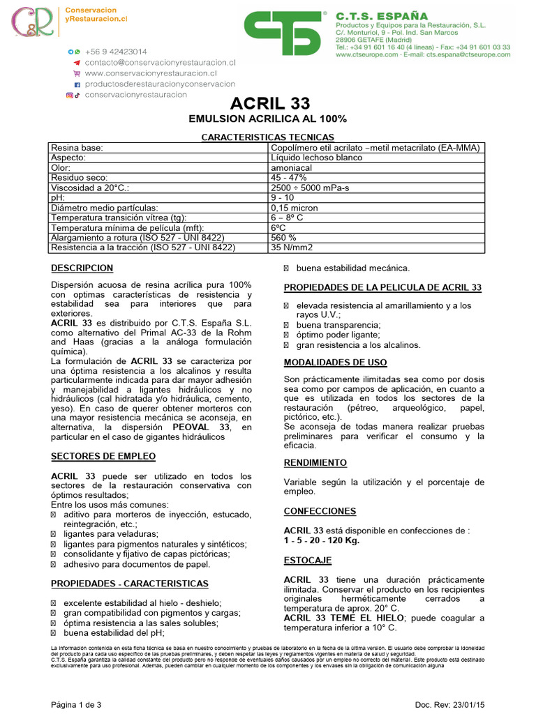 Ficha Técnica de Acril 33 | PDF | Materiales