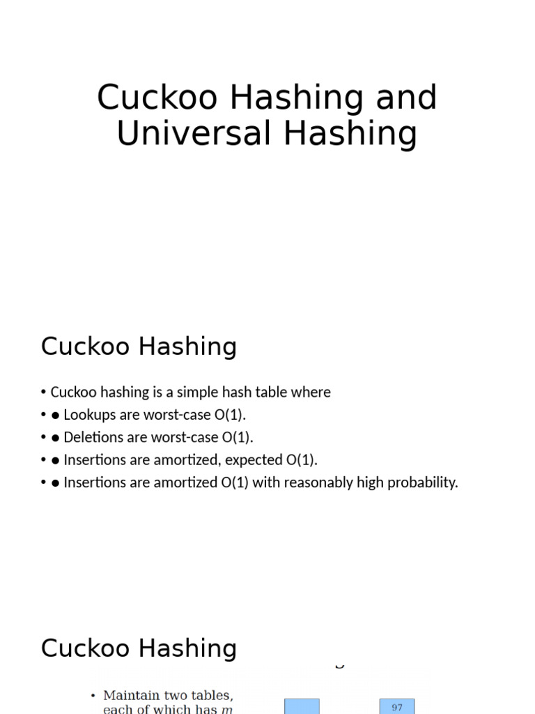 Cuckoo Hashing and Universal Hashing | PDF | Mathematical Relations | Applied Mathematics