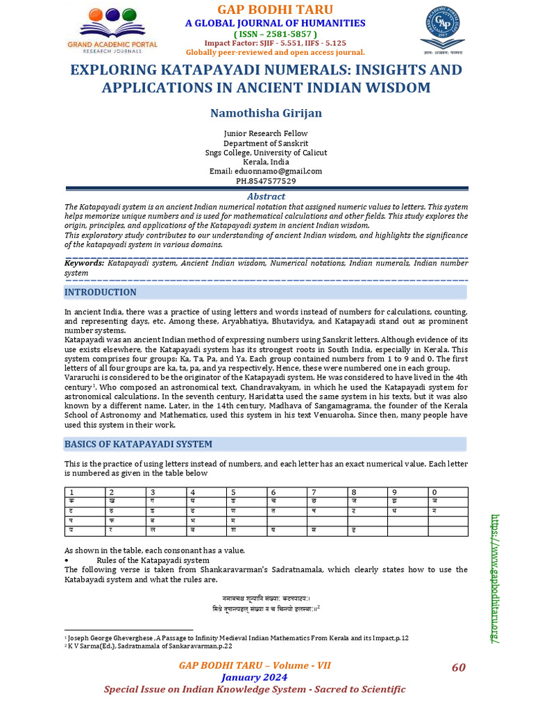 (60-62) Exploring Katapayadi Numerals Insights and Applications in ...