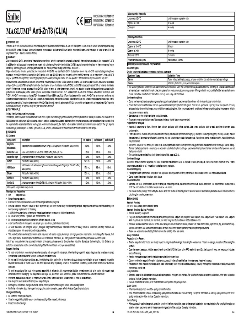 128 Anti Znt8 Ifu en Eu Ivdd v2.0 | PDF | Detection Limit | Immunoassay