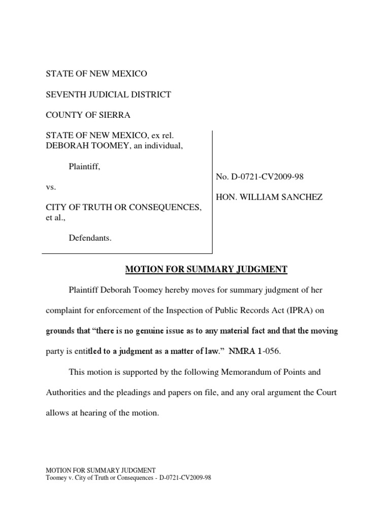 Motion For Summary Judgment | Download Free PDF | Summary Judgment ...