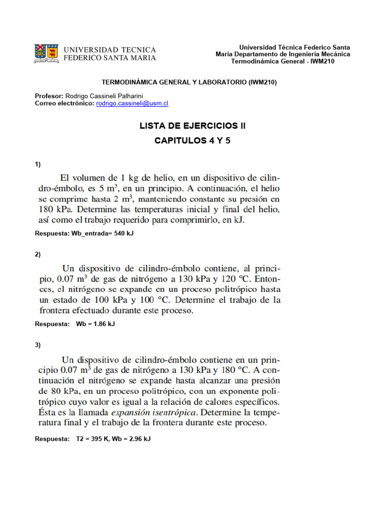 Lista de Ejercicios 2-Termo | PDF