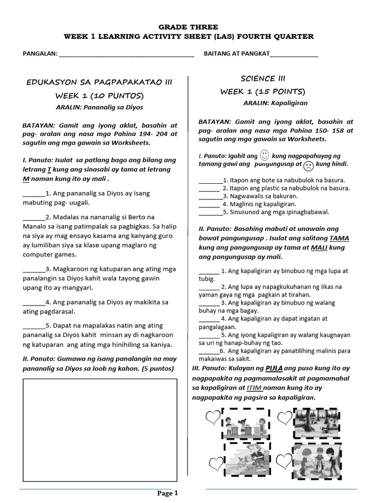 Week 1 Worksheets 4TH Quarter | PDF