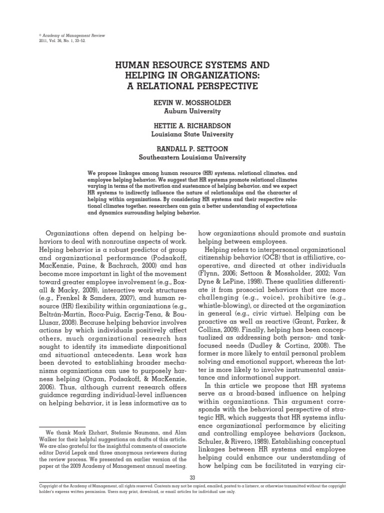 AOM - HumanResourceSystems and Helping in Organizations - A Relational ...