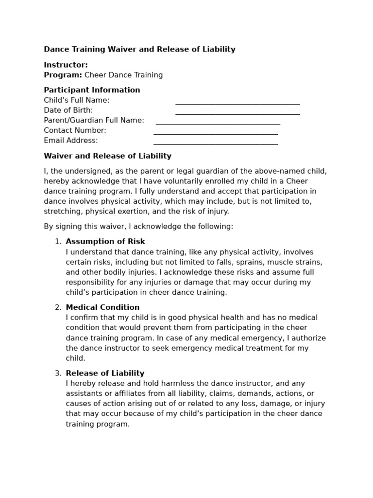 Cheer Dance Training Liability Waiver | PDF | Consent