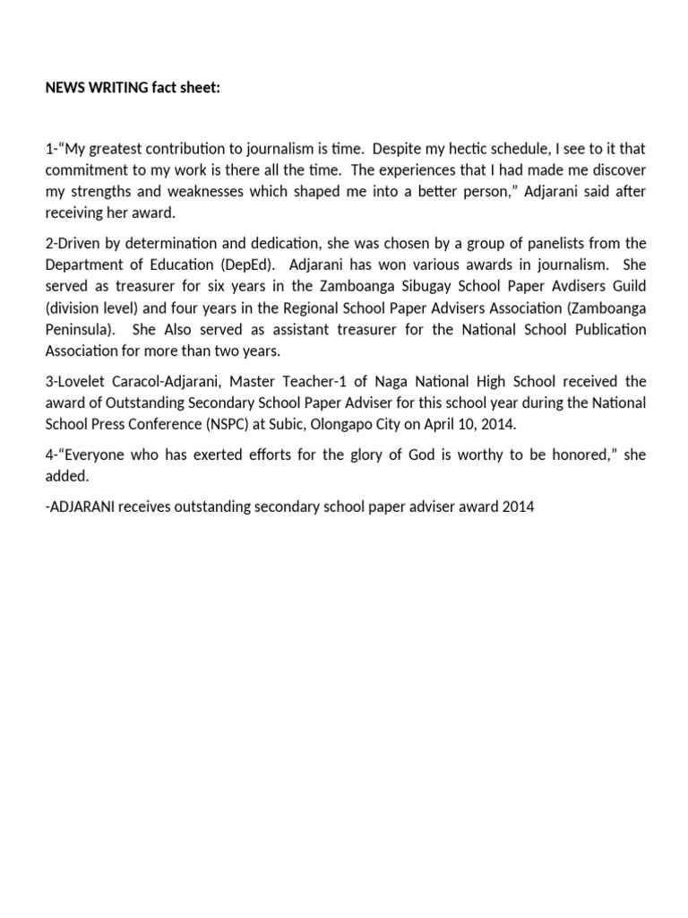 NEWS WRITING Fact Sheet | PDF