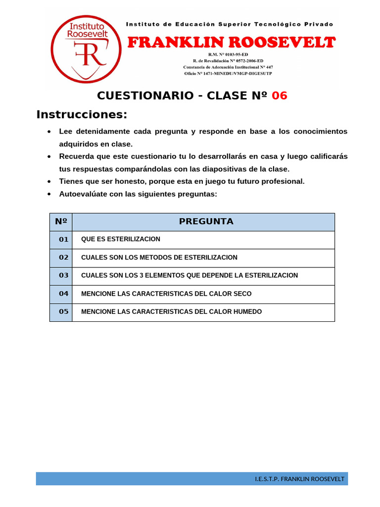 Cuestionario - Clase Nâº 06 | PDF