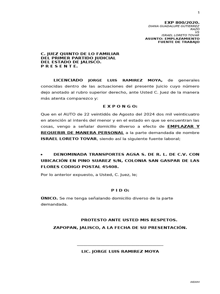 EXP_800-20 5F EMPLAZAMIENTO FUENTE DE TRABAJO | PDF