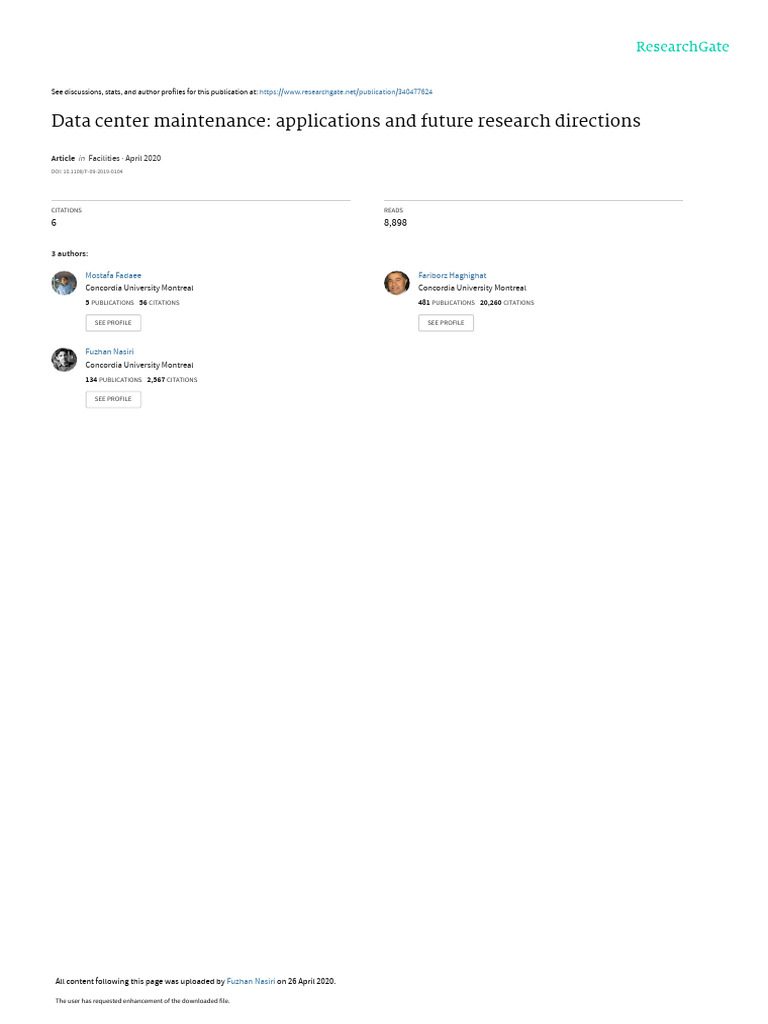 DataCenterMaintenance-ApplicationsandFutureResearchDirections | PDF | Data Center | Reliability ...