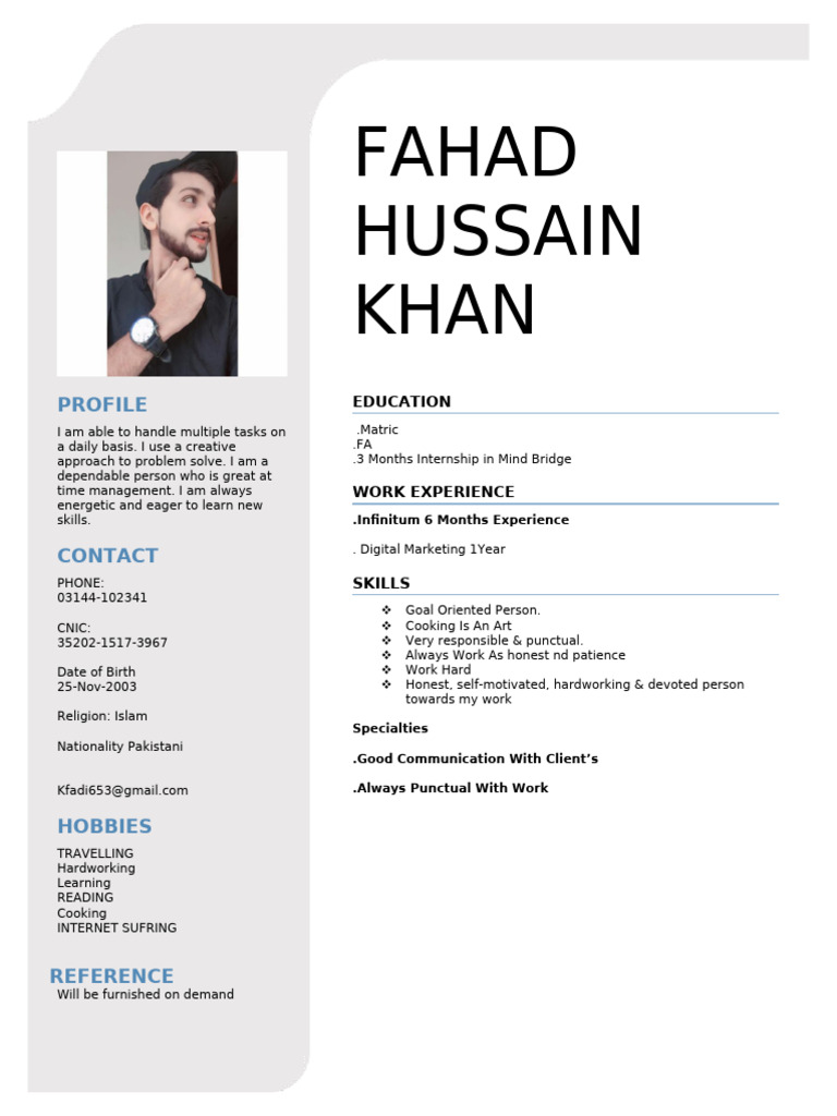 CV Fahad Hussain Khan ..... HF | PDF | Self-Improvement