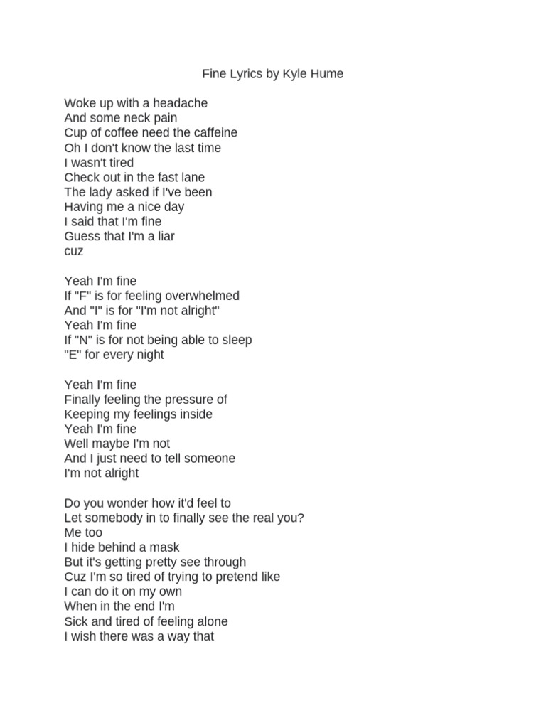 Fine Lyrics by Kyle Hume | PDF | General Fiction Fine Lyrics by Kyle Hume | PDF | General Fiction