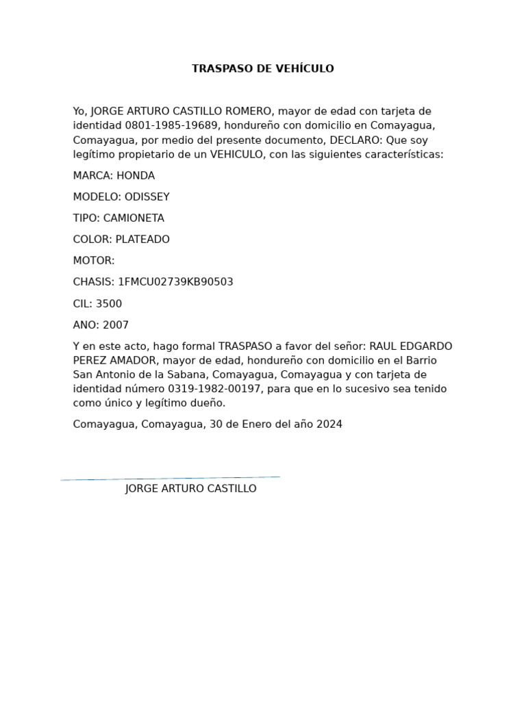 Traspaso de Vehículo | PDF