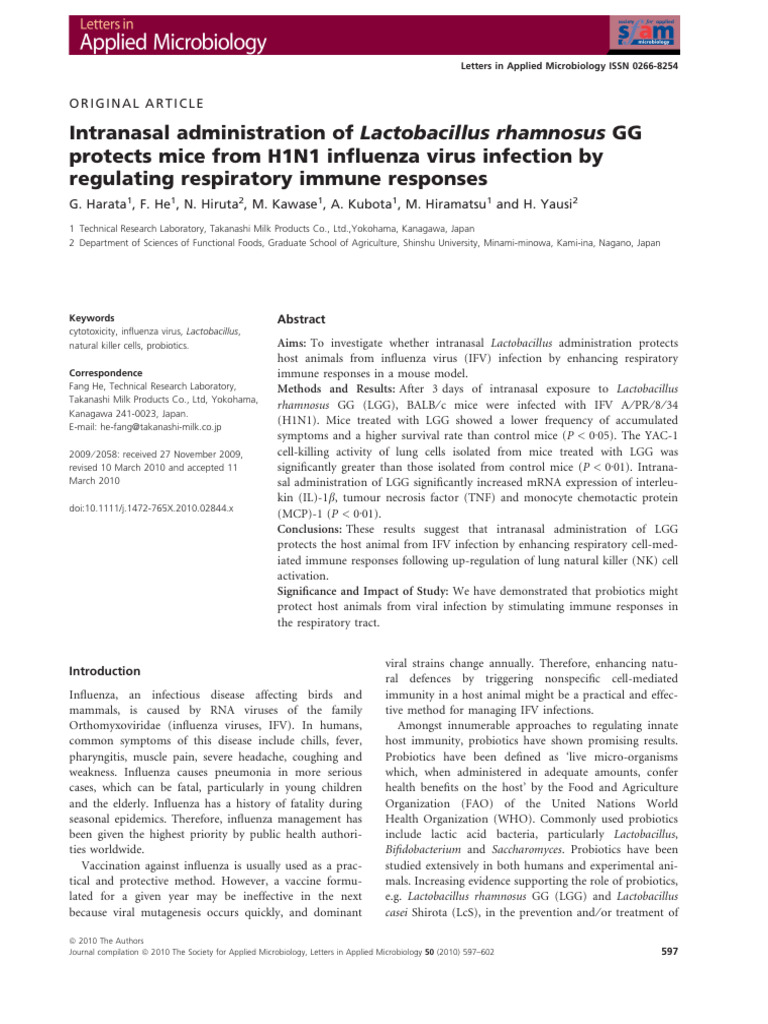 Intranasal Administration of Lactobacillus Rhamnosus GG Protects Mice ...