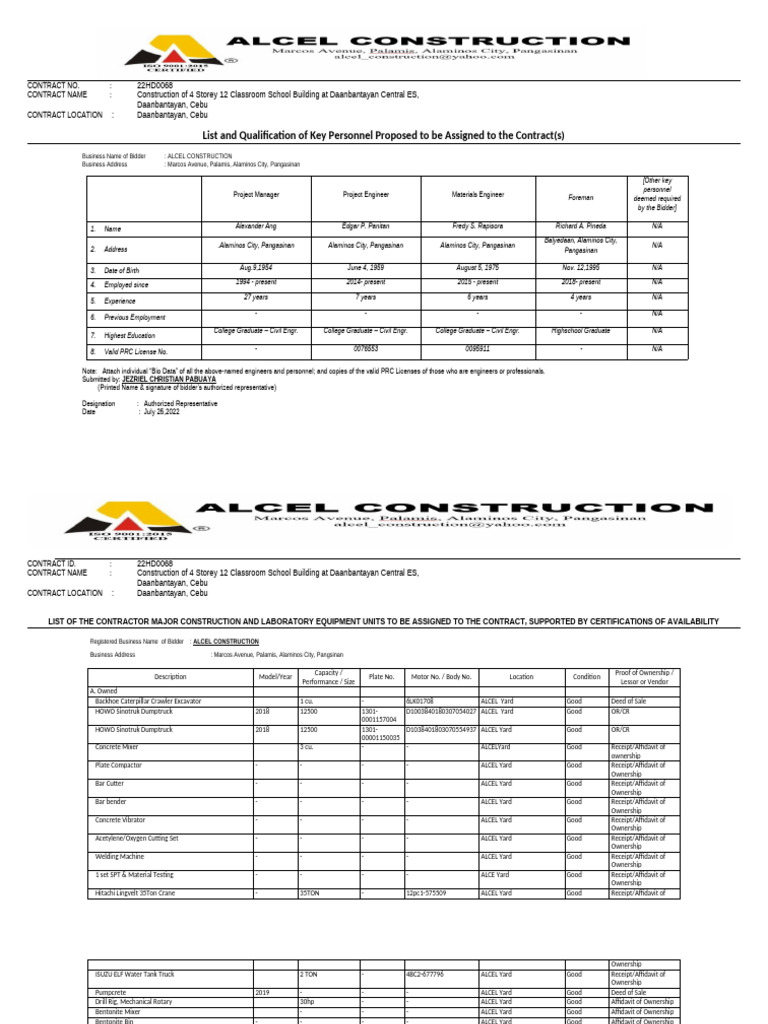 Contractors Key Personel | PDF