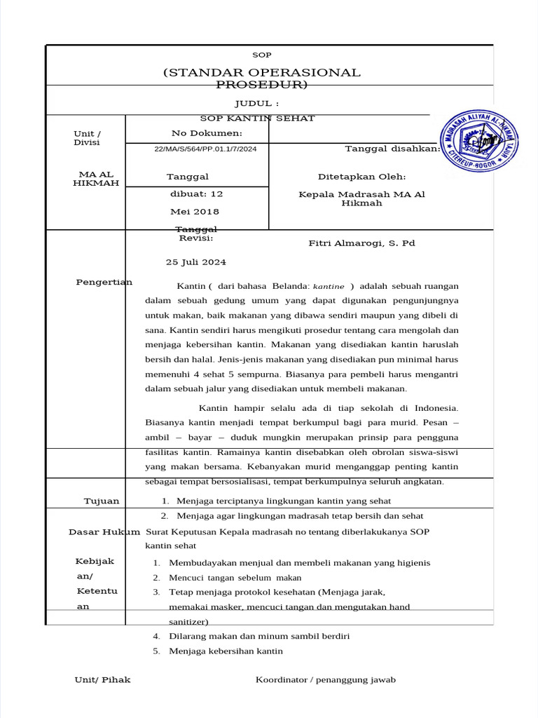Sop Kantin Sehat | PDF