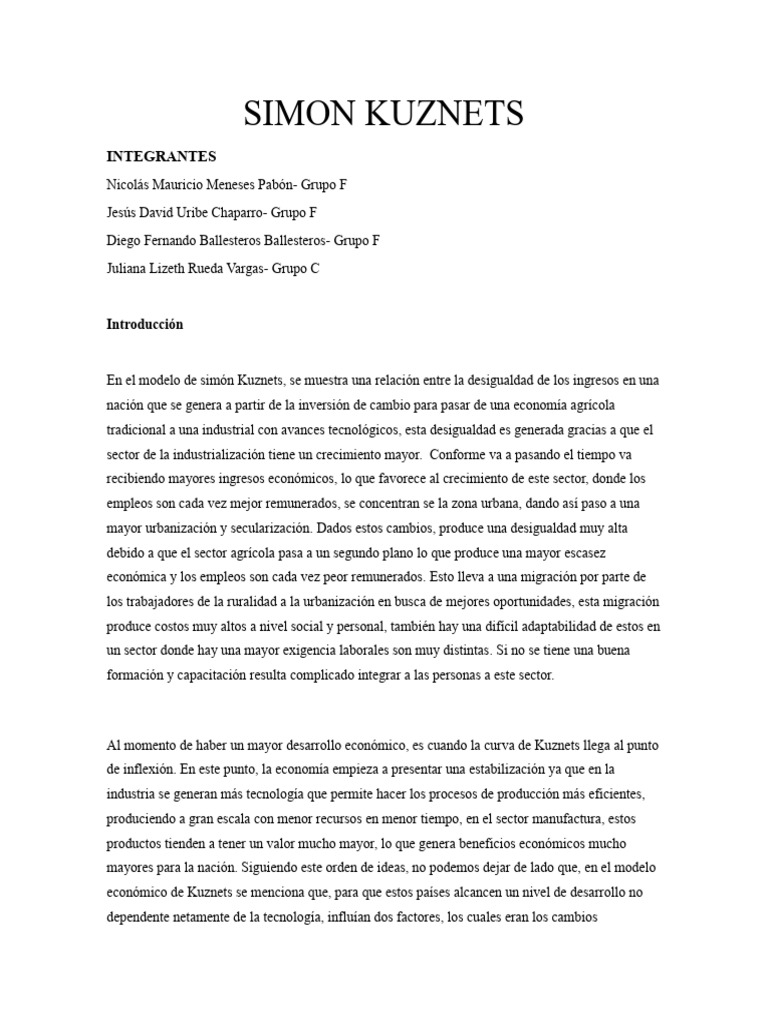 Simon Kuznets | PDF | Desigualdad social | Discriminación y relaciones ...