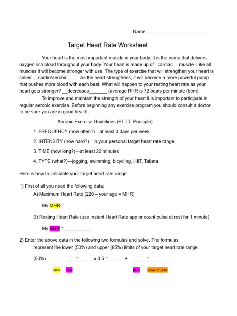 Target Heart Rate Worksheet | PDF | Heart Rate | Heart
