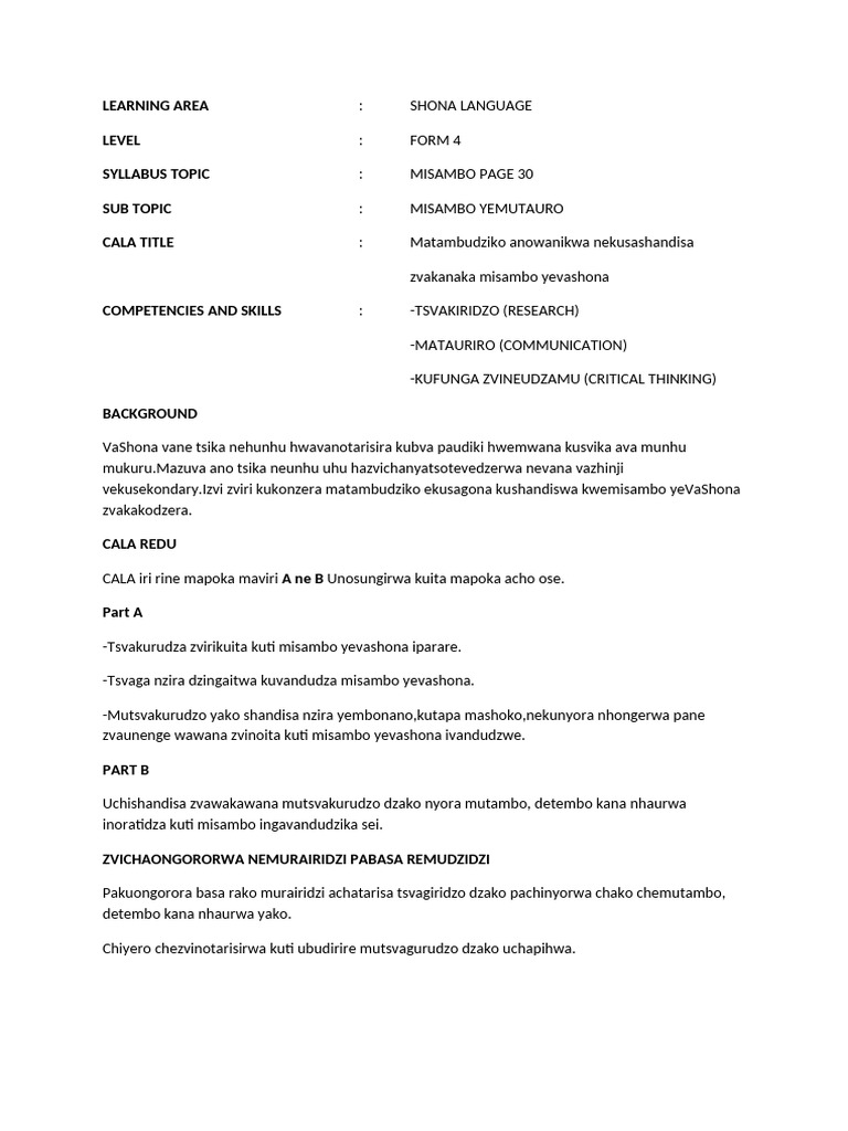 SHONA_CALA_1 | PDF | Learning