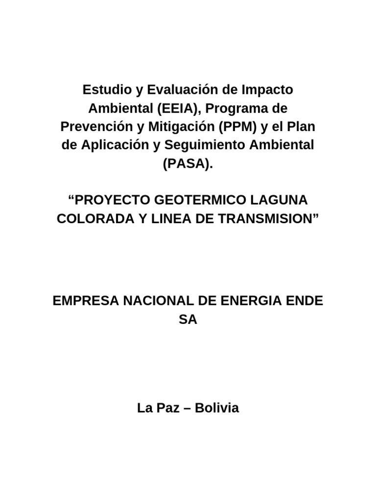 Proyecto Geotermico Laguna Colorada y Linea de Transmicion 1.1.1 | PDF ...