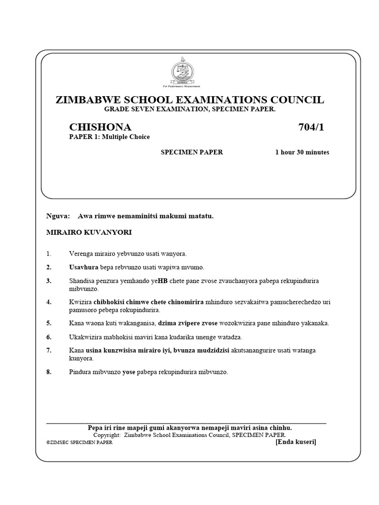 Shona Gr7 Specimen Paper 1 | PDF | Language Arts & Discipline
